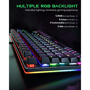 Black Shark RGB Mechanical Gaming Keyboard LED Backlit Wired Keyboard with Blue Switches, Fully Programmable, Anti-Ghosting 87 Keys for PC Laptop, Sixgill K1