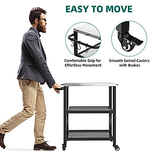 YITAHOME Outdoor Grill Cart Table Patio Food Prep and Work Cart Table Three-Shelf Stainless Steel Flattop Outdoor Cooking Prep Table with Wheels