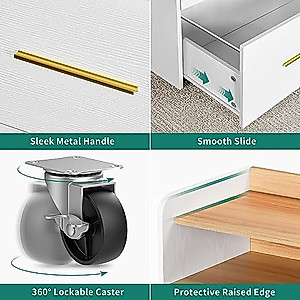 YITAHOME File Cabinet with Charging Station, Printer Table Cabinet for Home Office, Printer Stand Cart, Fits A4, Letter, Legal Size Files, Office Furniture, White