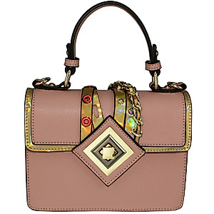 B BRENTANO Vegan Medium Crossbody Top Handle Purse with Metallic Trim (Blush Pink)