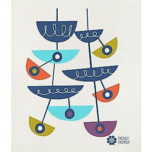 Trendy Tripper Swedish Dishcloths/Sponge Cloths - Set of 3 Mid-Century Modern Designs by Jenn Ski - (Navy/Turquoise/Orange)