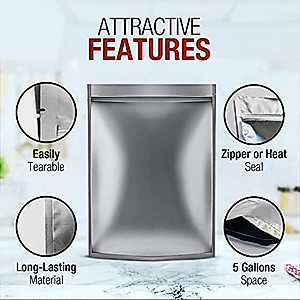 TekUnlimited - Pack of 10 | 5 GALLON Mylar Bags with 15 (2000cc) Oxygen Absorbers –10 mil Mylar Bags for Food Storage for Grains, Wheat, Rice, Dry Aging Bags for Meat - Long Term Food Storage