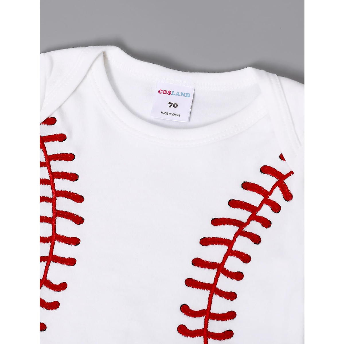 COSLAND Baby Baseball Outfit Infant Boys Cotton Bodysuit, White, 3-6 Months