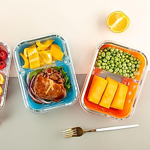 CYUFU 5 Packs 30oz Glass Meal Prep Containers, Glass Food Storage Containers with Lids, Airtight Glass Bento Boxes, Oven, Freezer and Dishwasher Safe (2 Compartments with silicone sleeves)