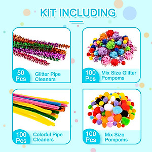 Whaline 1050 PCS Art Craft Kit Supplies 17 Styles Pipe Cleaners Pompoms Wiggle Googly Eyes Foam Flowers Letters Construction Papers Safety Scissors Sticks Heart Stickers Feather Felt Cloth Button