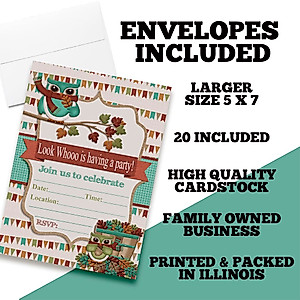 Look Who Fall Owl Themed Fill In Birthday Party Invitations, 20 5x7 Fill In Cards with Twenty White Envelopes by AmandaCreation