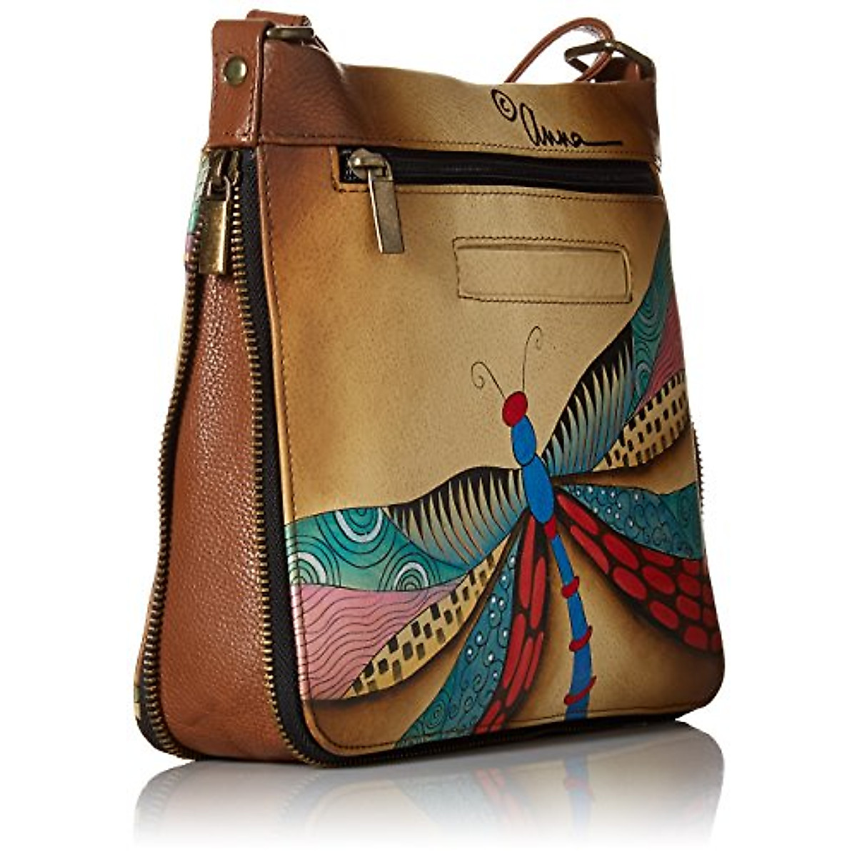 Anna by Anuschka womens Hand Painted Women's Extendable Anna Anuschka Women s Leather Expandable Crossbody Dancing Dragonfly, Dancing Dragonfly, One Size US