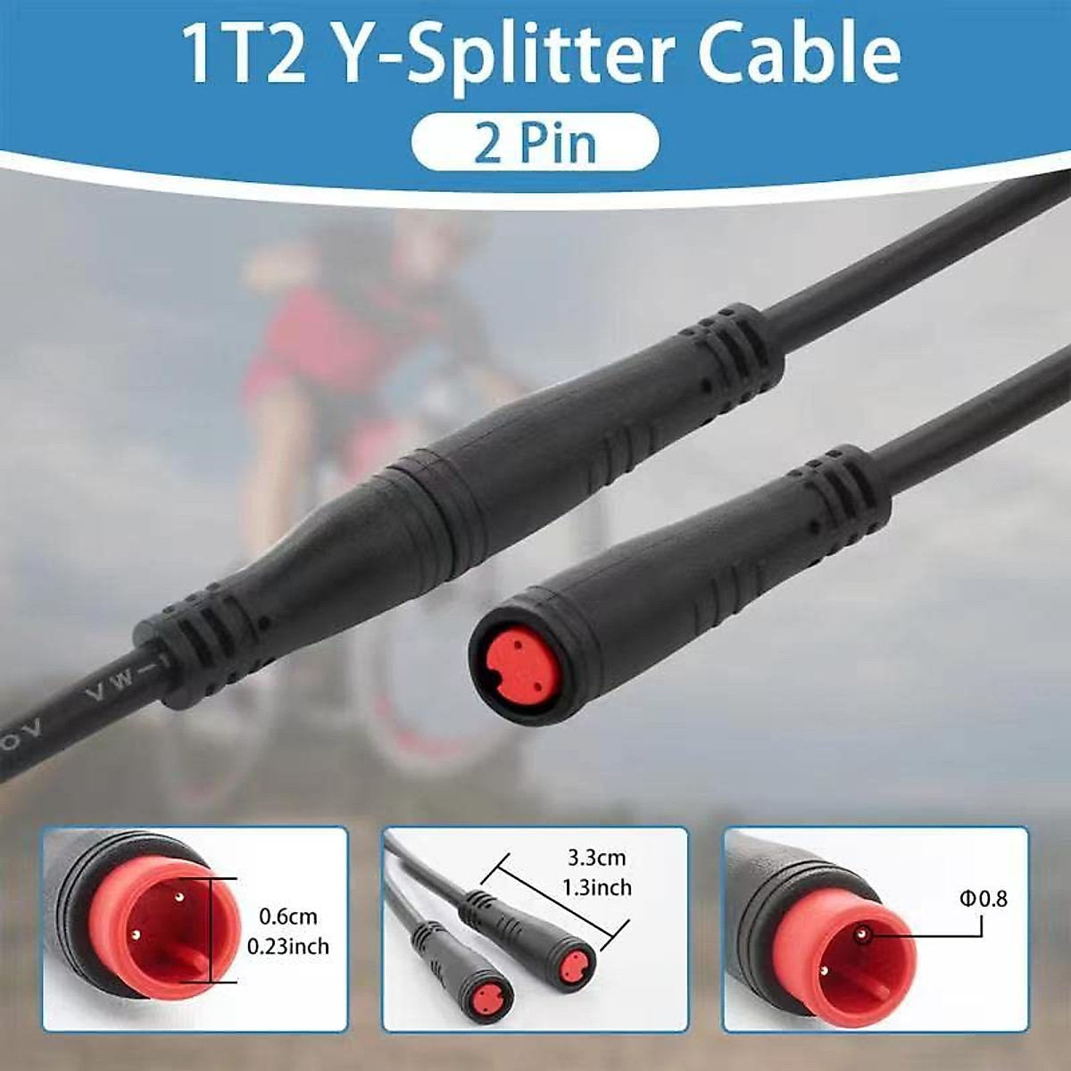 baluoqi 1T2 Y-Splitter Extension Wire with Julet Type 2pin Connector for Bike Headlight Cable in eBike Conversion Kits (2pin, 7" in Length)