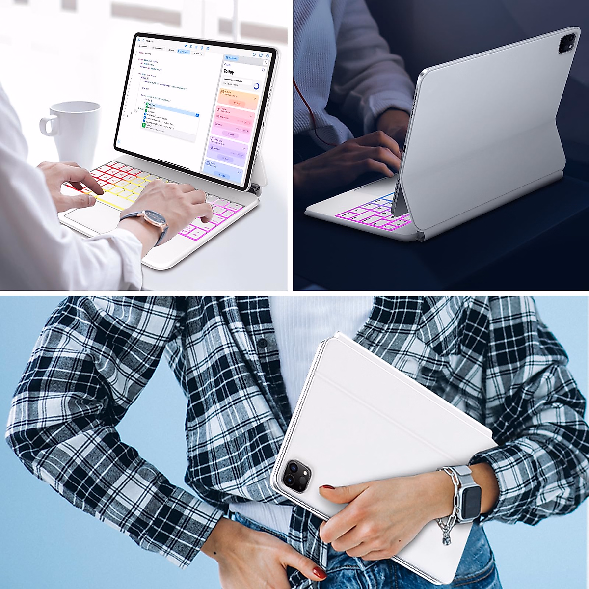 Magnetic Floating Keyboard Case for iPad Air 5th/4th Gen 10.9”, Magic Keyboard Case, 7 Color Backlit, Wireless Keyboard for iPad Pro 11 2022 4th/3rd/2nd/1st Gen, Support Apple Pencil Charging, White
