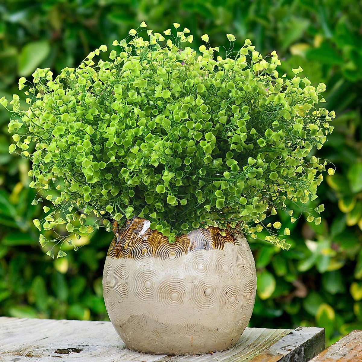 WILLBOND 12 Bundles Artificial Flowers Outdoor Artificial Plant Decor UV Resistant Fake Plastic Flowers Faux Shrubs for Home Garden Porch Hanging Planters Outdoor Spring Summer Decoration (Green)