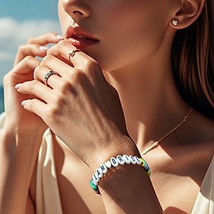 EYXVKT 12 PCS Team Bride Bracelets Bachlorette Party Favors Polymer Clay Letter Beaded Bracelet For Wedding Bridal Shower Engagement Party(Colorful)