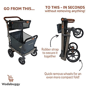 Wadabuggy Heavy Duty Folding Shopping & Utility Cart, Glides Effortlessly - Easy to Maneuver, Lightweight Push & Pull Behind Cart w/3 Storage Baskets