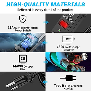 BERIGTTA 12 Outlet Surge Protector Metal Power Strip, 1800J Mountable Power Outlet, Heavy Duty Workshop Metal Power Strip for Commercial, Industrial, School and Home,15A 125V 1875W (6FT)