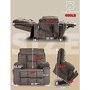 Cobplns 26 in Extra Wide Recliner&Overstuffed Chair, 400lb Weight Capacity 180° Adjustment Comfort Large Recliner & Lift Chair with Water Cup Holder, Full Body Massage, Lumbar Heating(Grey)