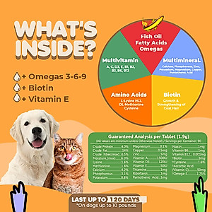 Skin and Coat Supplement with Fish Oil and Omega 3 for Dogs and Cats - Dog Itch Relief Pet Supplement for Shedding, Dry Itchy Skin and Allergies - Dog Allergy Treatment Vitamins (60 Chewable Tablets)