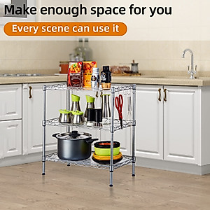 3 Tier Adjustable Storage Shelf Metal Storage Rack Wire Shelving Unit Storage Shelves Metal 500Lbs Capacity 11.8" D x 21.6" W x 31.5" for Pantry Closet Kitchen Laundry Silver