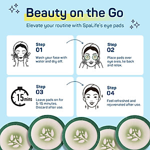 SpaLife Cooling Eye Pads - Korean Soothing Eye Pads for Dark Circles, Puffy Eyes, and Wrinkles - 48 Pads with Fruit + Vegetable Extracts - Revitalizing Hydrating Eye Pads for Eye Treatment (Cucumber)