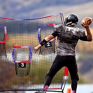 ChamGoal Football Trainer Throwing Net,7X7FT Football Throwing Net with 3 Targets Zone,Quarterback Training Equipment Includes Foldable Frame and Portable Carry Bag,Football Practice Net for Backyard