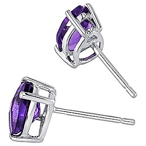Peora Solid 14K White Gold Amethyst Earrings for Women, Genuine Gemstone Birthstone Solitaire Studs, 7x5mm Pear Shape, 1 Carat total, Friction Back