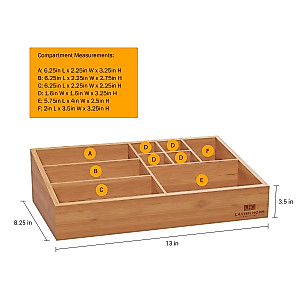Lavish Home 10 Compartment Bamboo Organizer- Desk Caddy-Bathroom Countertop Storage-Office Accessory Tray-Natural Wood Portable Home Accessories