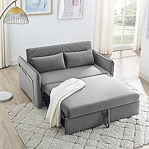 Eafurn 3 in 1 Convertible Loveseat Sofa with Pull Out Sleeper Bed, Small Love Seat Futon Couch Sofabed with Adjustable Backrest, Multi-Functional Upholstery Reclining Chaise Lounge for Living Room