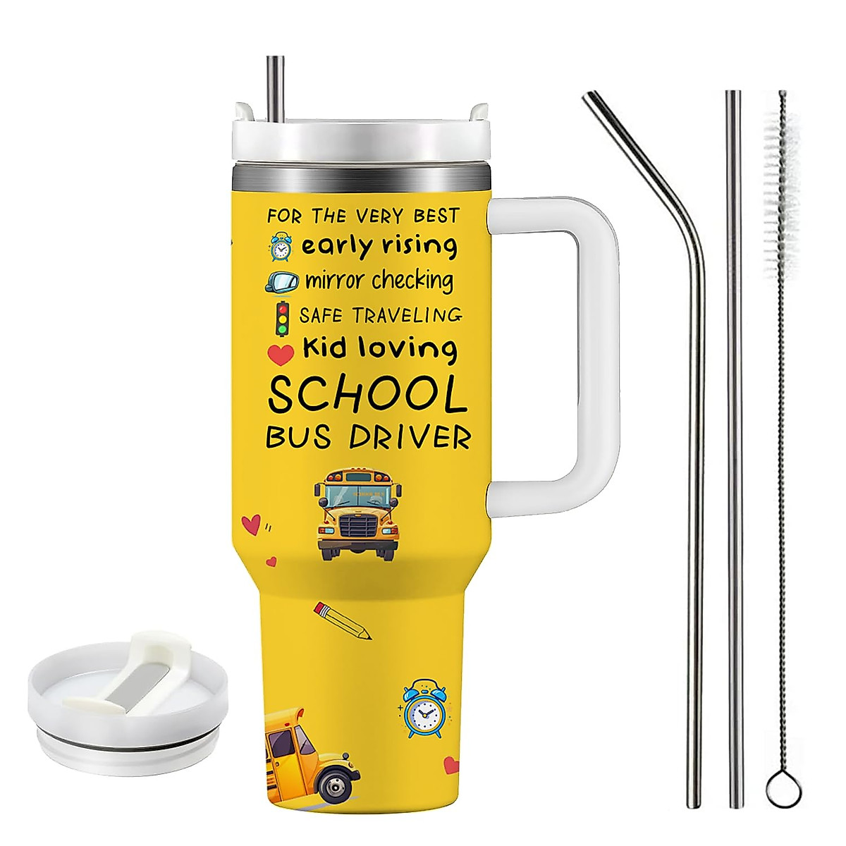 School Bus Driver Gifts - 40 Oz School Bus Driver Tumbler with Handle, School Bus Cups, Bus Driver Back to School Thank You Appreciation Gifts, School Bus Driver Christmas Birthday Retirement Gifts