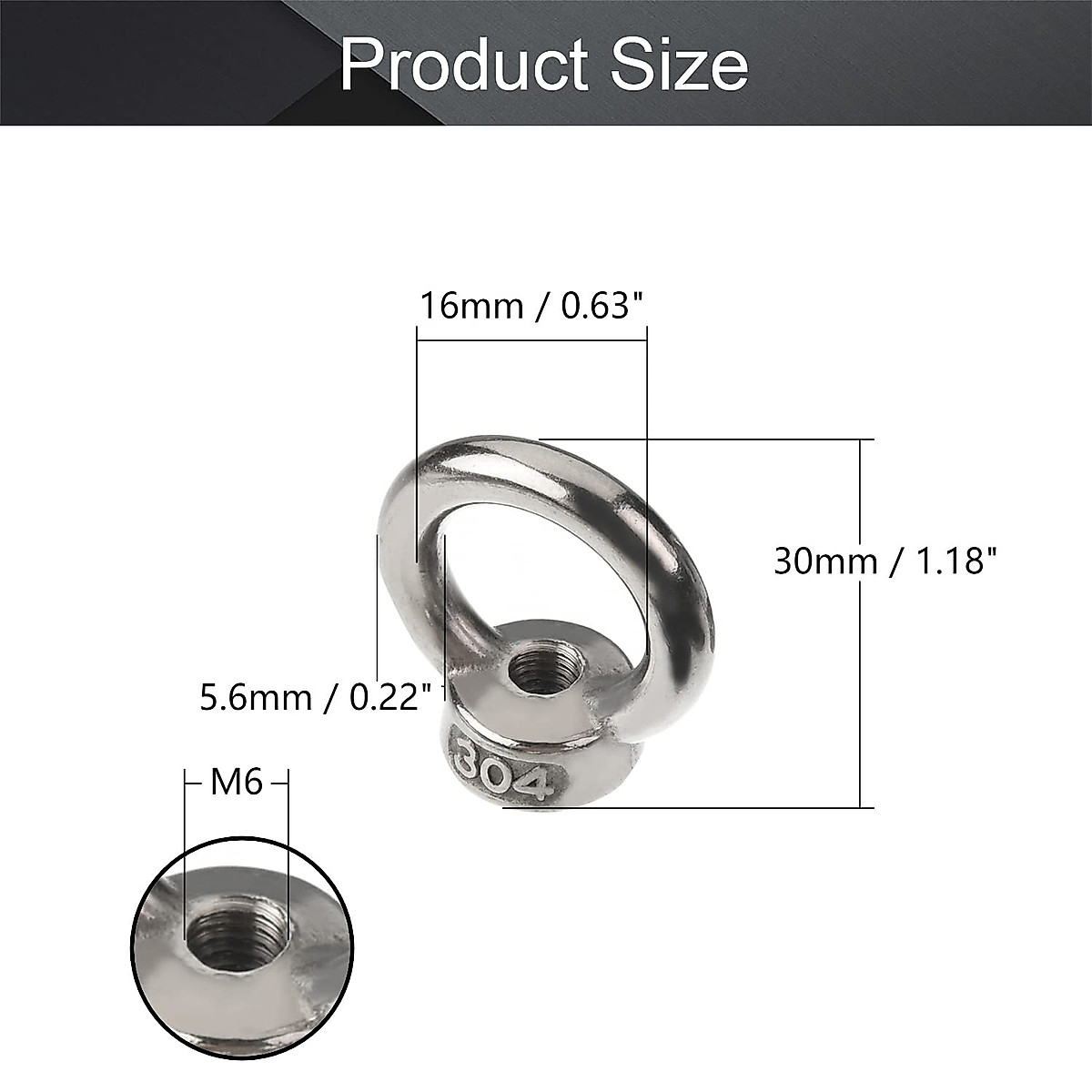 MroMax 20Pcs M6 Lifting Eye Nuts 304 Stainless Steel Female Thread Ring Shaped Metric EyeNuts Fastener for Rope Fitting and Engineering Lifting Machinery Silver Tone