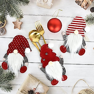 Vuzvuv 6Pcs Christmas Silverware Holders Tableware Pockets Cutlery Bags White and Red Cute Santa Claus Design Knife and Fork Bags for Home Kitchen Christmas Dinner Table-top Family Party Decorations