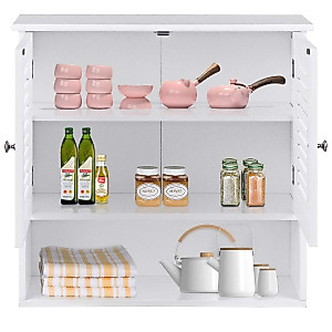 GOFLAME Bathroom Cabinet Wall Mounted, Wood Medicine Cabinet Storage Organizer with 2 Doors and 1 Shelf, Wall Cabinet with Adjustable Shelf, Simple and Modern Style, White