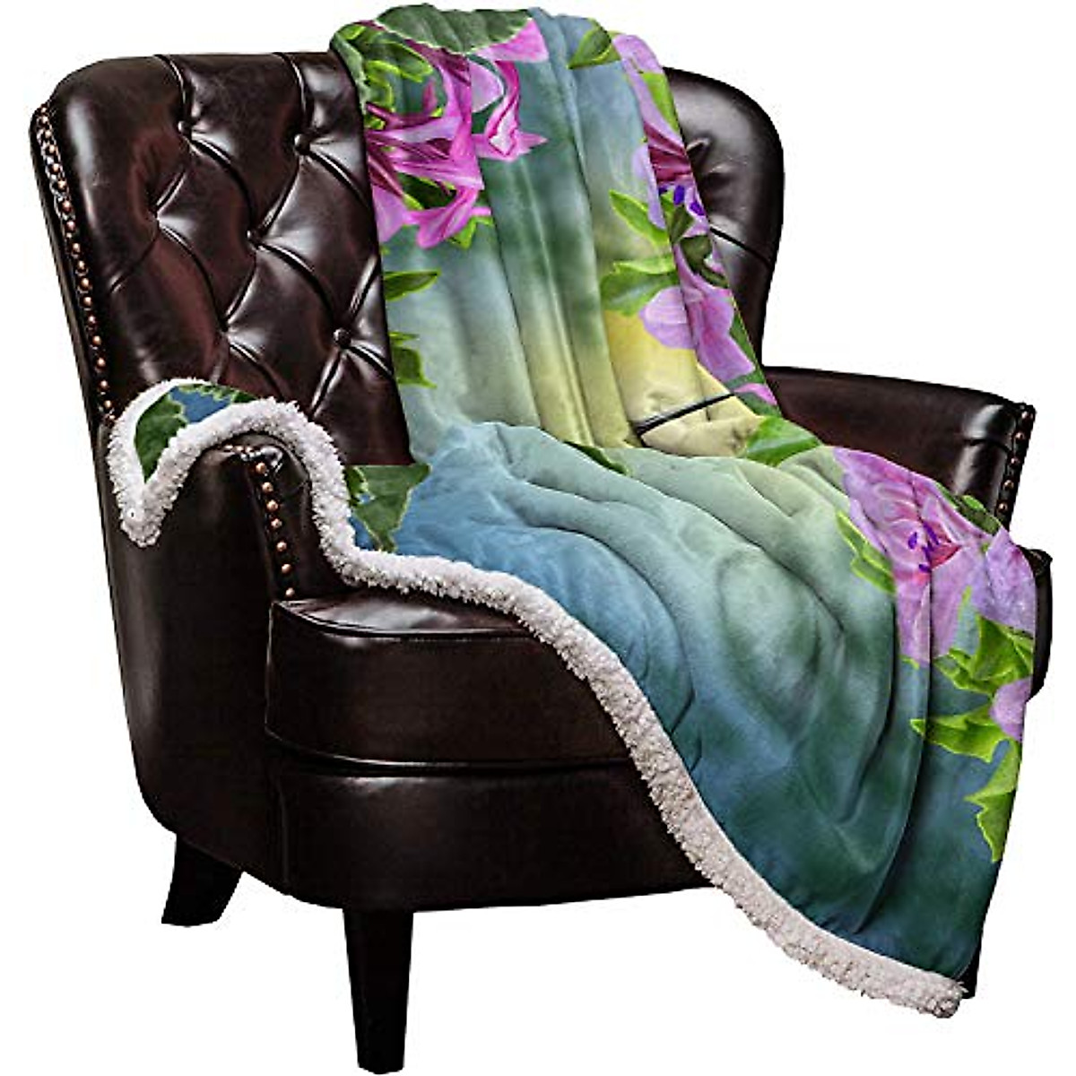 Comfort Her Zon Sherpa Fleece Throw Blanket 39 x 49 Inches Spring Hummingbird Bird Flower Fuzzy Soft Flannel Blanket Reversible Ultra Luxurious Plush Blanket for Bed Couch Sofa- Pink Floral Animal