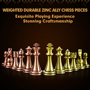 LuckyWish Staunton Weighted Metal Chess Pieces Chessmen with 2.6 Inch King Felted 2 Extra Queens Chess Pieces Only, No Board