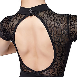 YCMI Women-Dance-Leotards-Lace-Turtleneck-Ballet-Bodysuit-Short-Sleeve-Dance-Gymnastics-Yoga-Leotards