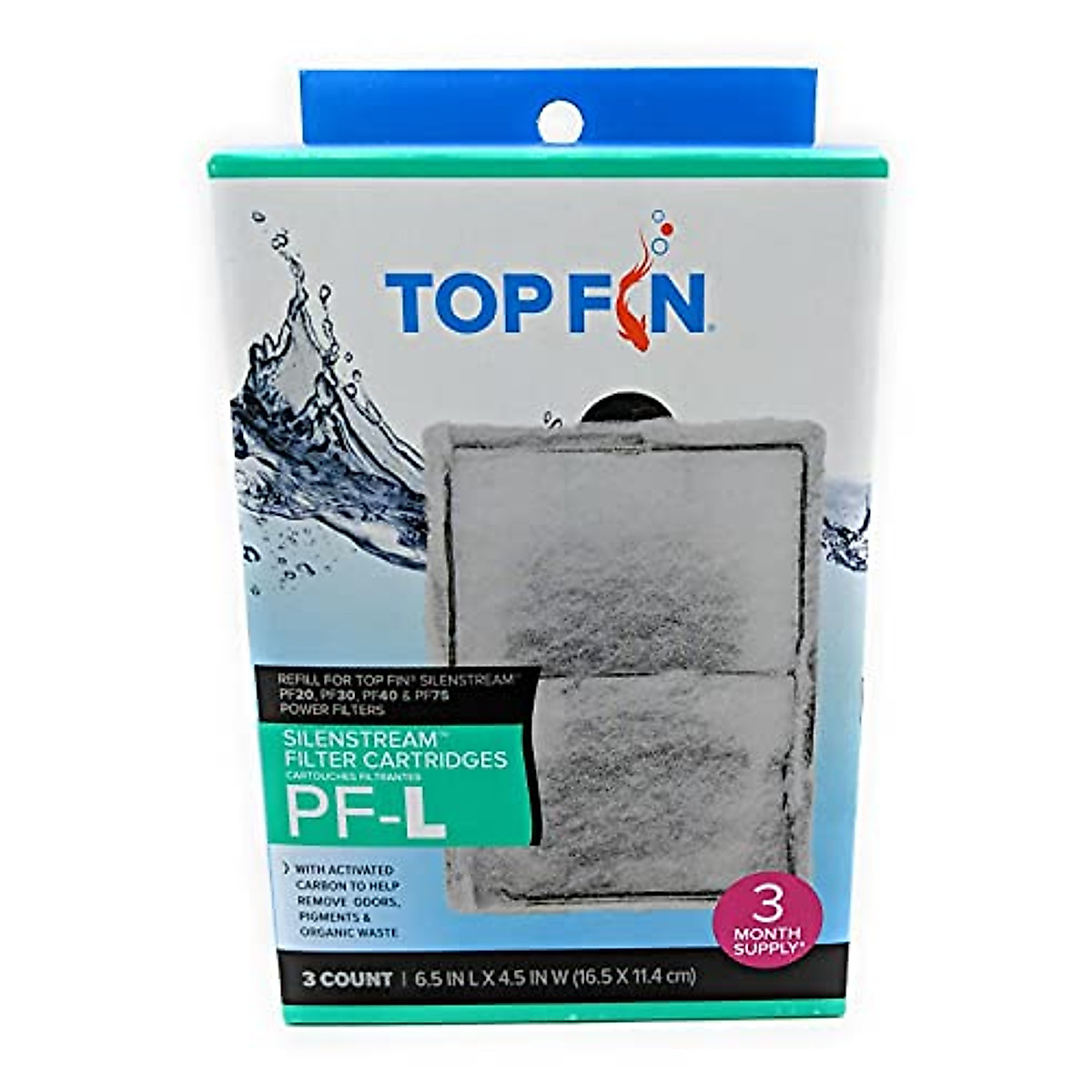 Top Fin Silenstream PF-L Refill for PF20, PF30, PF40 and PF75 Power Filters 6.5in x 4.5- (3 Count)