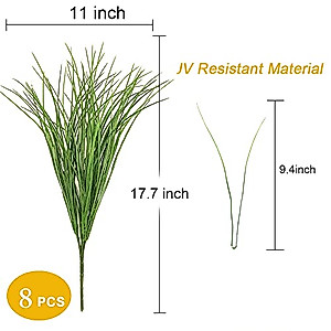 SLanC 8 Bundles Artificial Grass Plants Fake Bushes Artificial Shrubs Wheat Grass Greenery for House Plastic Outdoor UV Resistant Faux Grass (Pack of 8)