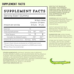Amazon Brand - Mama Bear Organic Kids Vitamin D3 25 mcg (1000 IU) Gummies per serving, Bone and Immune Health, Strawberry, 80 Count