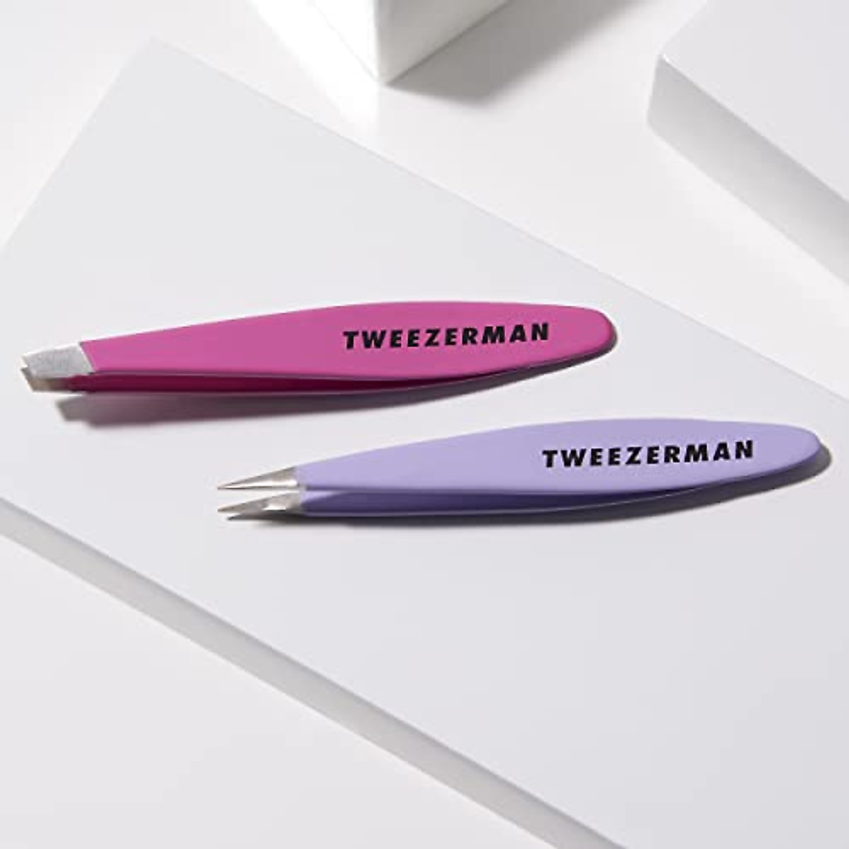 Tweezerman Mini Slant and Point Tip Tweezer - Tweezers Set for Eyebrows, Facial Hair, Ingrown Hairs