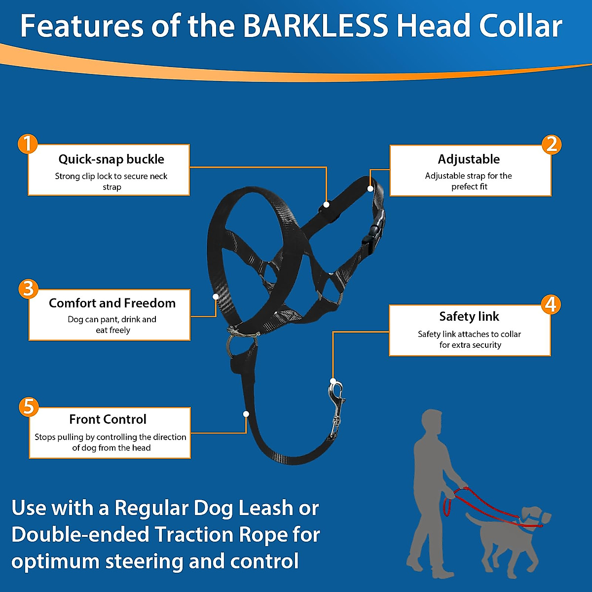 BARKLESS Soft Dog Head Collar, No Pull Training Tool for Small Medium Large Dogs on Walks, Gentle Training Collar and Control for Heavy Pullers, Includes A Training Guide
