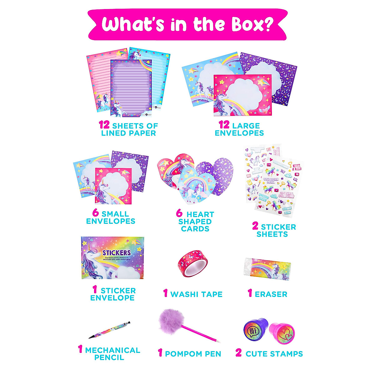 Original Stationery Unicorn Letter Writing Set, 45-Piece Stationery Set for Girls, Fun Unicorn Gifts for Girls Age 10-12 & Magical Gift Idea for Kids