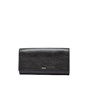 Fossil Women's Logan Leather Wallet RFID Blocking Flap Clutch Organizer, Black (Model: SL7833001)
