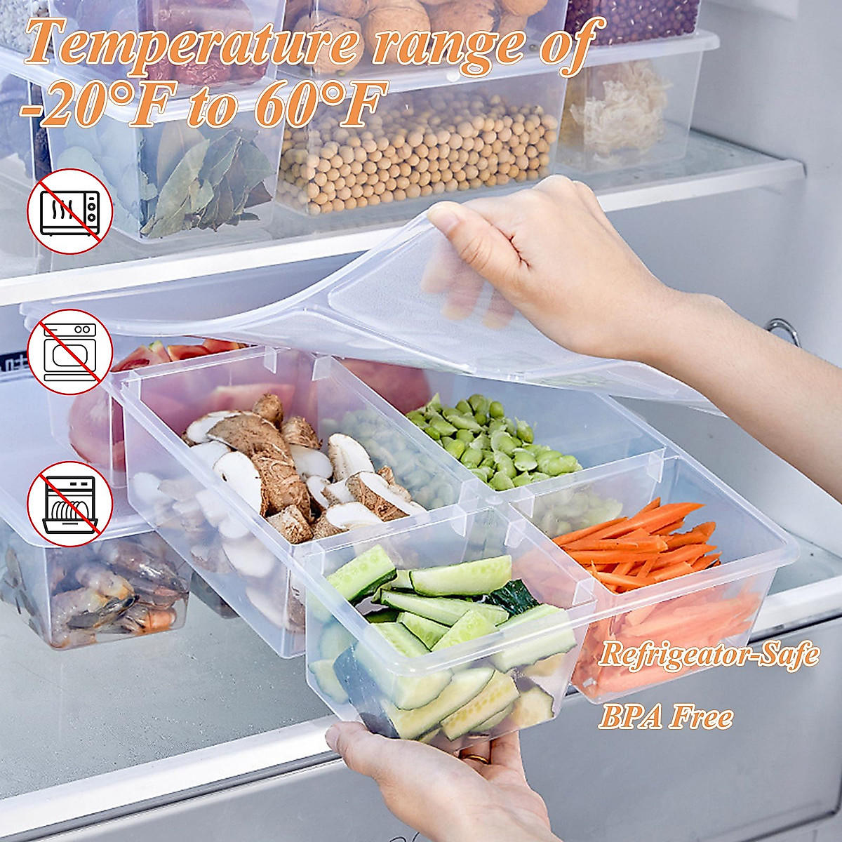 YAYODS 3 Pack Divided Veggie Tray with Lid, 5 Compartment Snackle Box Container for Fridge, Clear Stackable Salad Prep Food Storage Containers for Snack, Fruit, Vegetable, Salad, Meat