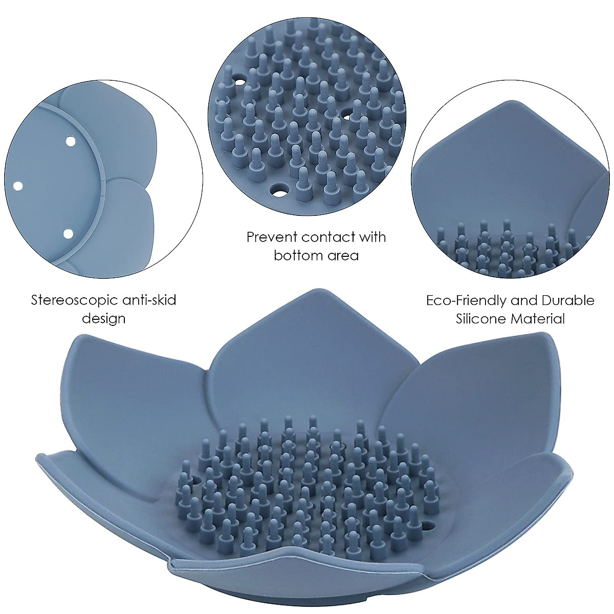 Linkidea 4 Pack Soap Dish with Drain, Silicone Bar Soap Holder for Bathroom, Flower Shape Soap Tray for Kitchen Sink