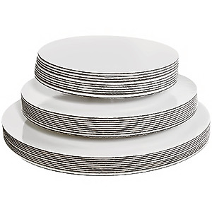 ONEMORE 30-Pack White Cake Board Rounds,Circle Cardboard Base Boards, 8, 10 and 12-Inch. Perfect for Cake Decorating, 10 of Each Size (White,30)