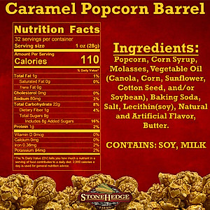 Stonehedge Farms Caramel Flavored Popcorn - 32 oz Large Tub - Bulk Gourmet Deliciously Old Fashioned Popped Sweet Snacks - Made in the USA