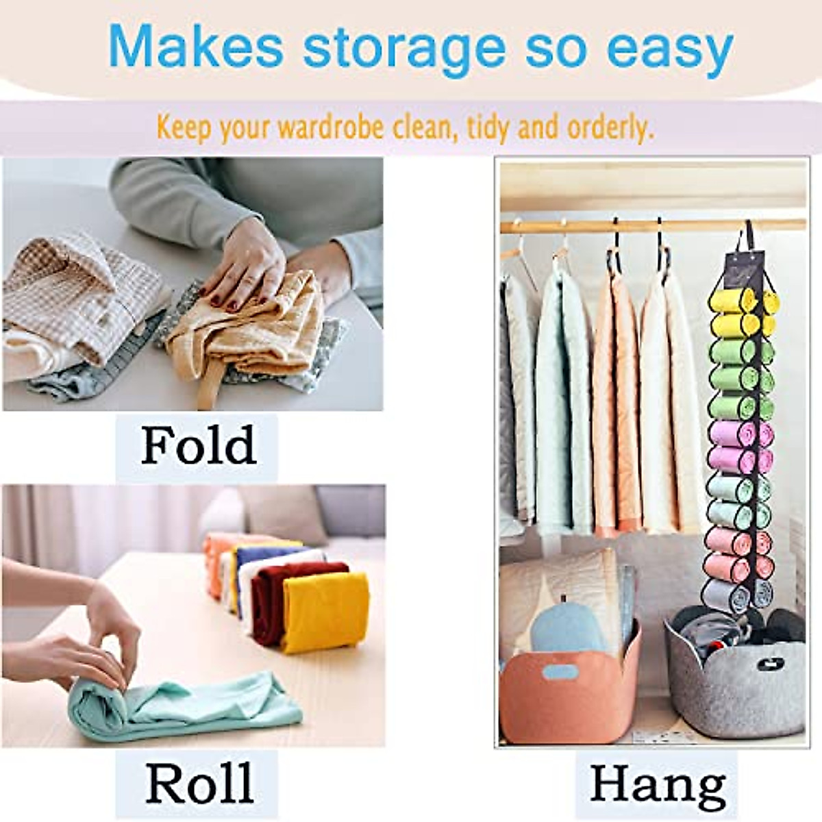 QXSMAHPLeggings Storage Organizer Hanging Organizer with 24 Compartments Double-Side Closet Organizer for Leggings T-Shirts Towels etc (Black)