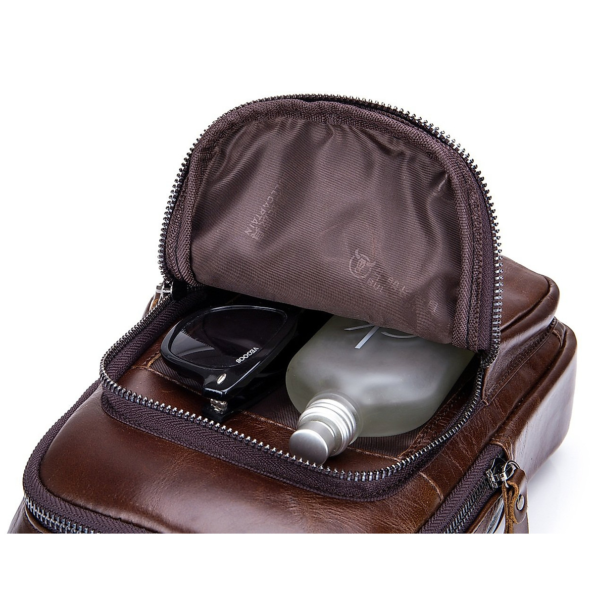 Genuine Leather Men Bag Shoulder Bags Backpack Outdoor Casual Crossbody Bag (Brown)