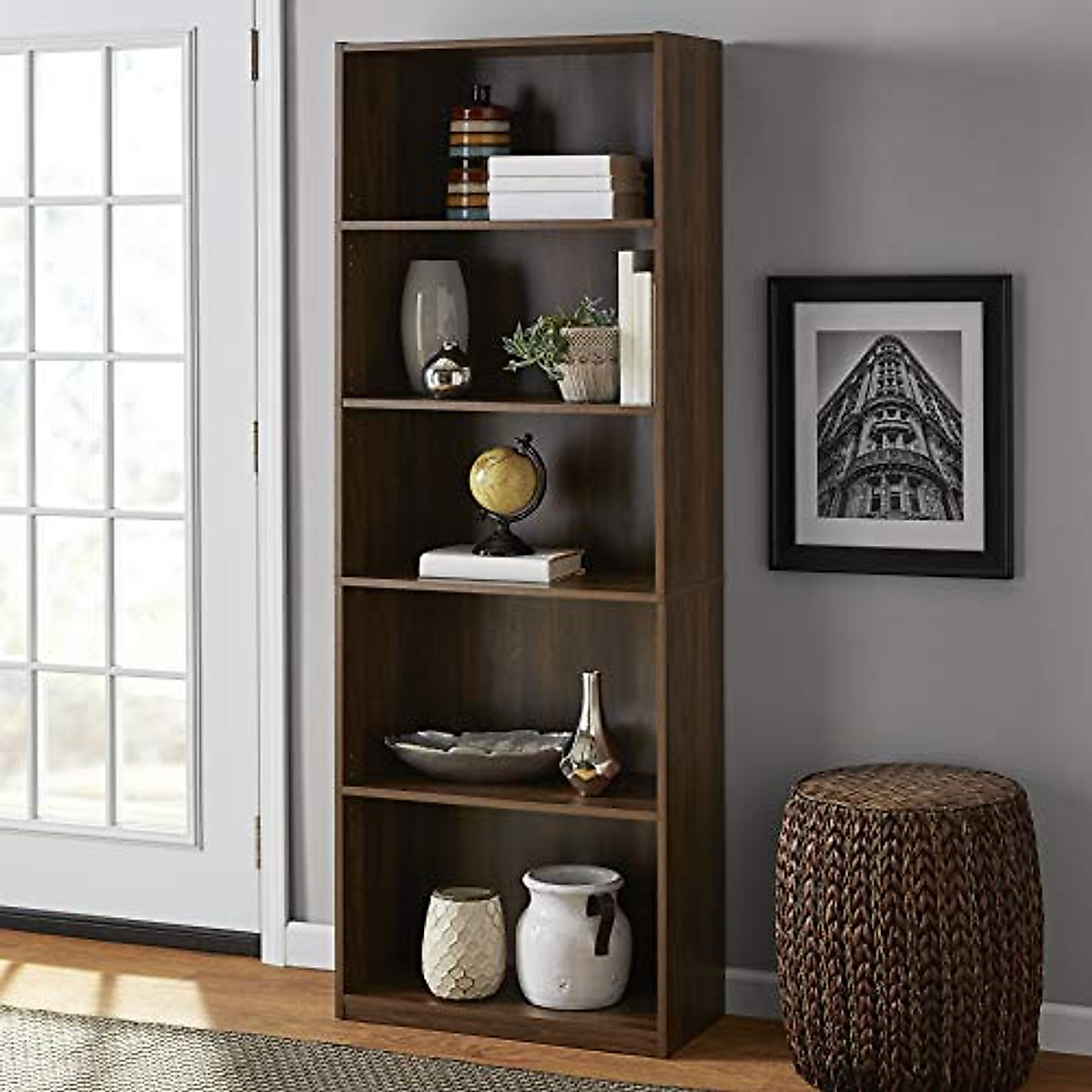 Mainstay Orion Wide 5-Shelf Bookcase, Canyon Walnut