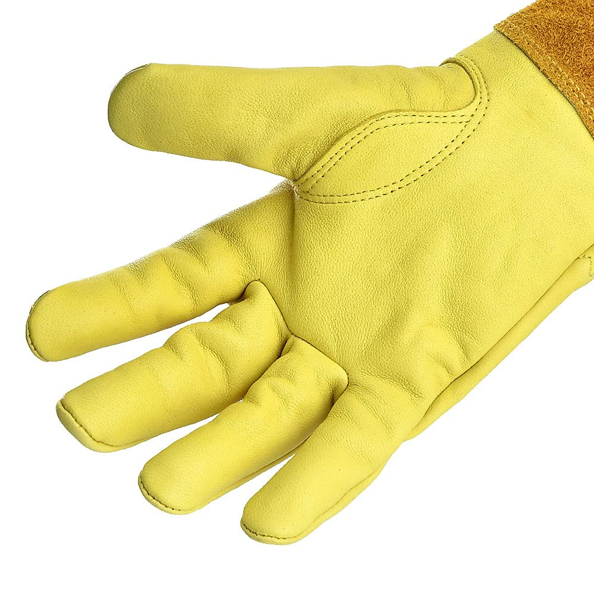 KINDE Gardening Gloves - Thorn Proof Cowhide Leather Rose/Blackberry Pruning Long Forearm Protection Gauntlet, Work Garden Gloves (YELLOW, Medium)