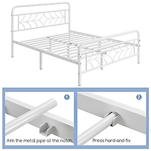 Topeakmart Queen Bed Frames Metal Platform Bed with Sparkling Star-Inspired Design Headboard and Footboard/13 Inch Underbed Storage/No Box Spring Needed/Sturdy Slat Support, White Queen Bed