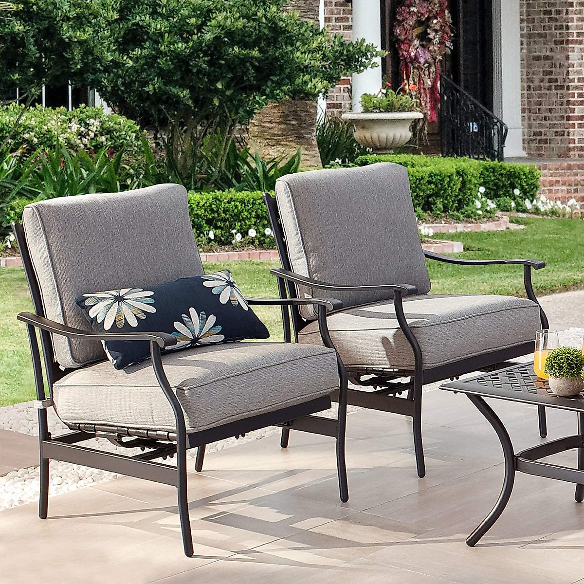 PatioFestival Patio Conversation Set 4-Piece Cushioned Outdoor Furniture Sets with All Weather Frame for Porch Backyard Lawn(Grey)