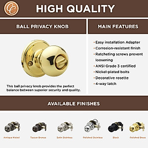 Copper Creek BK2030PB Ball Door Knob, Privacy Function, 1 Pack, Polished Brass
